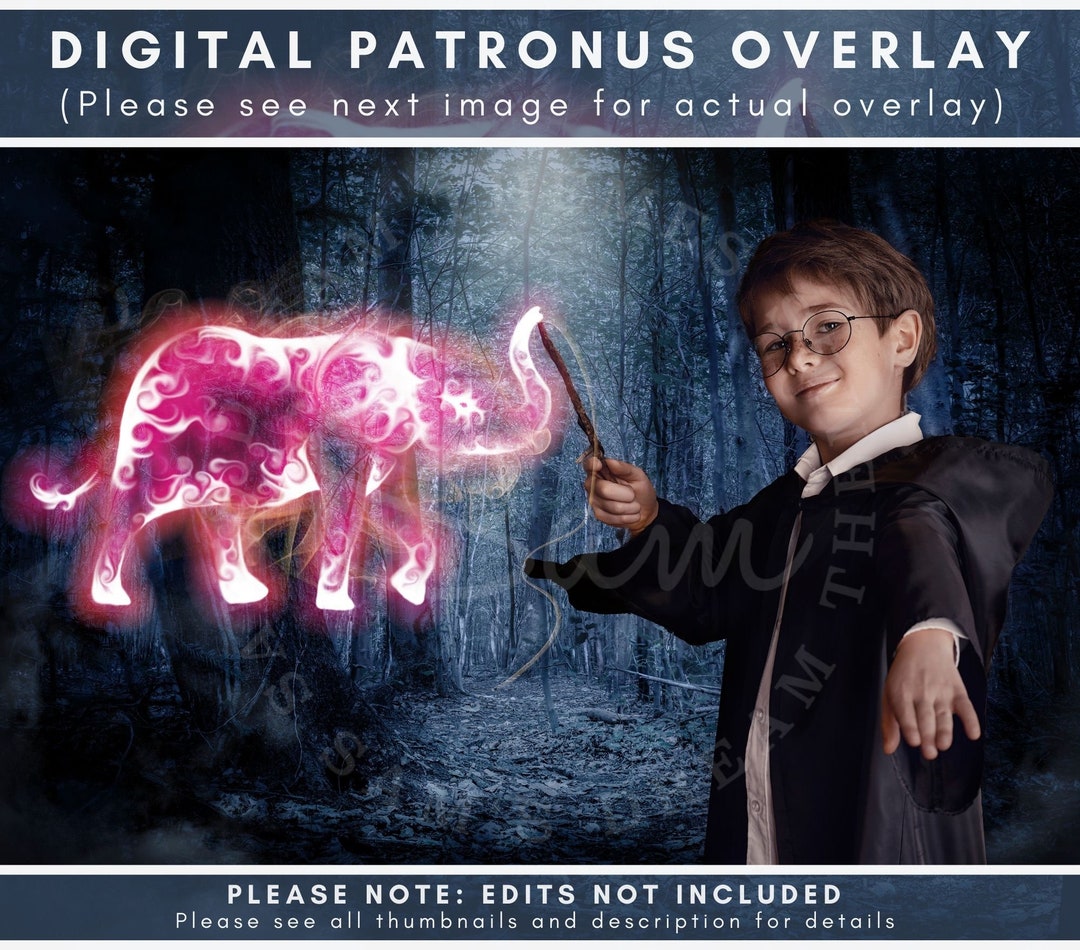 2 Elephant Patronus rojo y azul superposiciones digitales brillantes ...