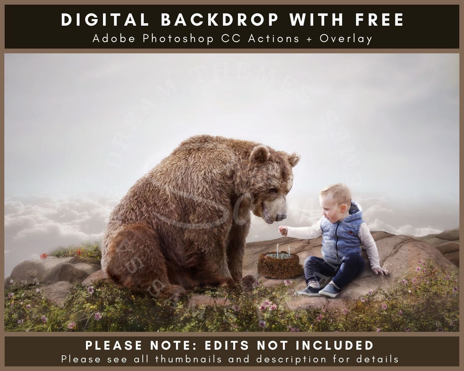 Friendly Grizzly Bear Digital Backdrop | Etsy