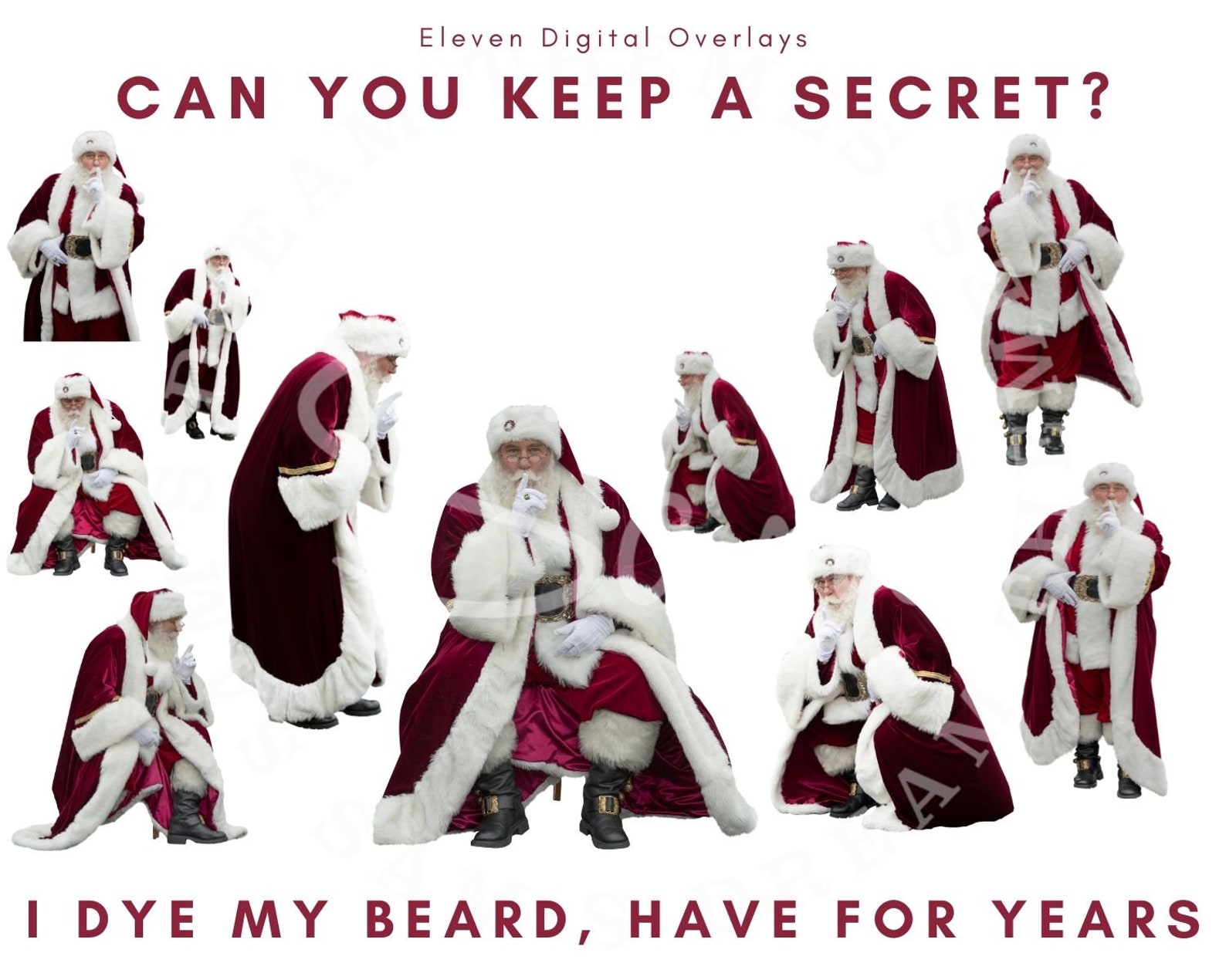 Santa Has A Secret Digital Overlays Bundle, Png for Photoshop, Santa ...