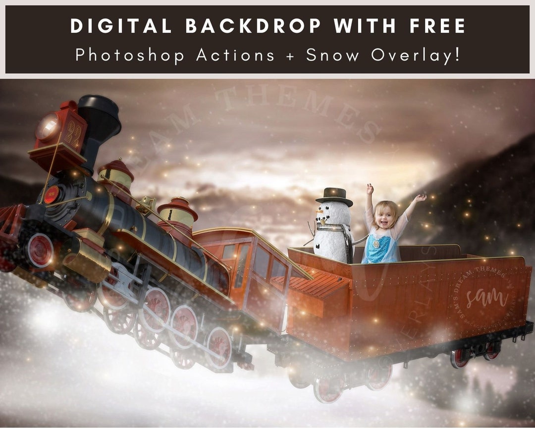 Flying Christmas Train to the North Pole Digital Christmas Backdrop - Etsy