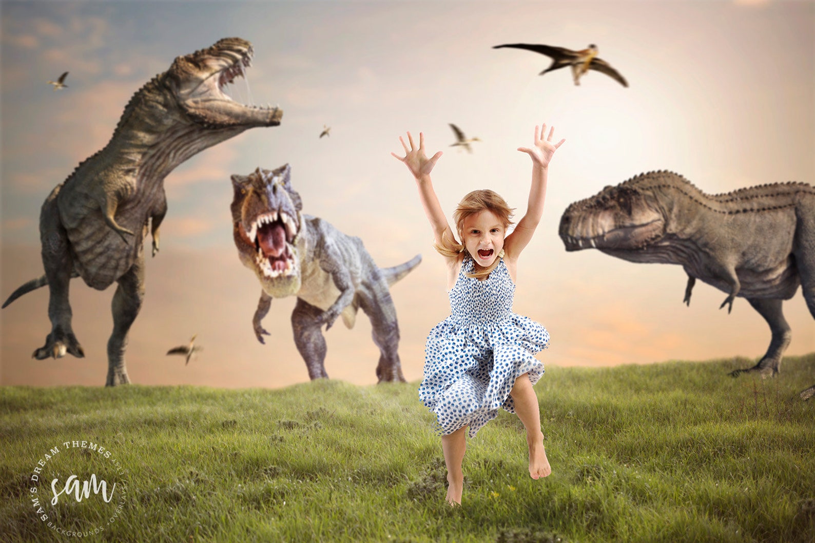 Dinosaurs running in a field dinosaur digital background | Etsy