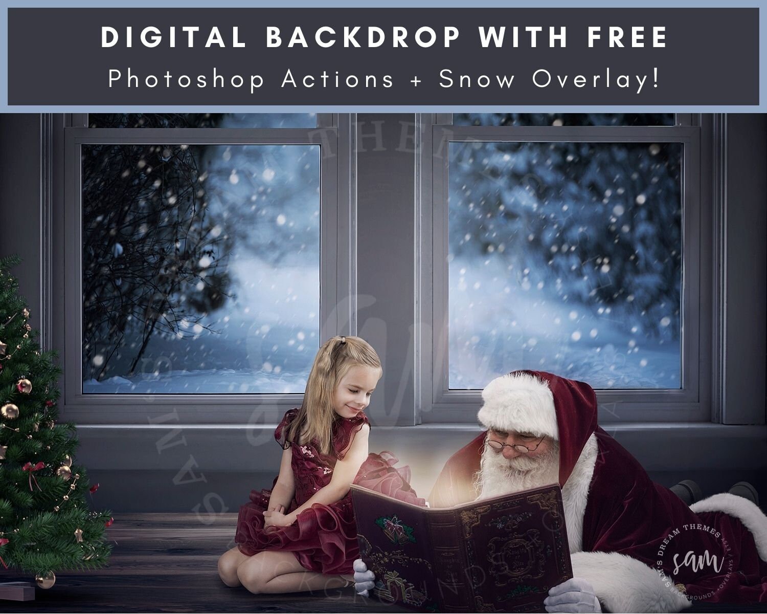 Christmas Digital Backdrop Telling Santa a Secret by Fireplace ...