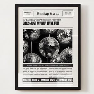 Newspaper Print, Black and White Wall Art, Sunday Recap Print, Preppy ...