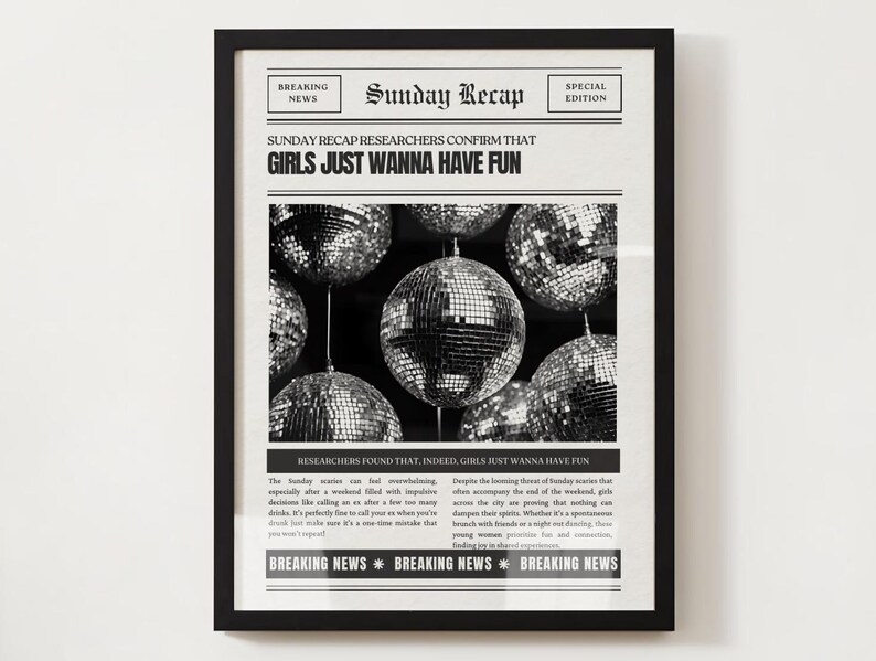 Newspaper Print, Black and White Wall Art, Sunday Recap Print, Preppy ...