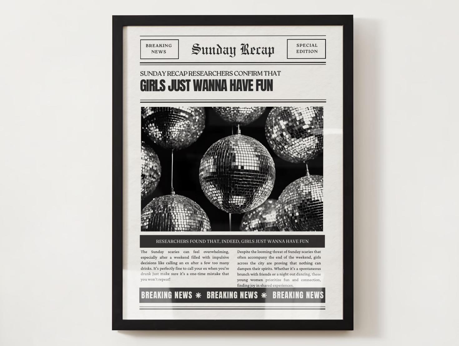 Newspaper Print, Black and White Wall Art, Sunday Recap Print, Preppy ...