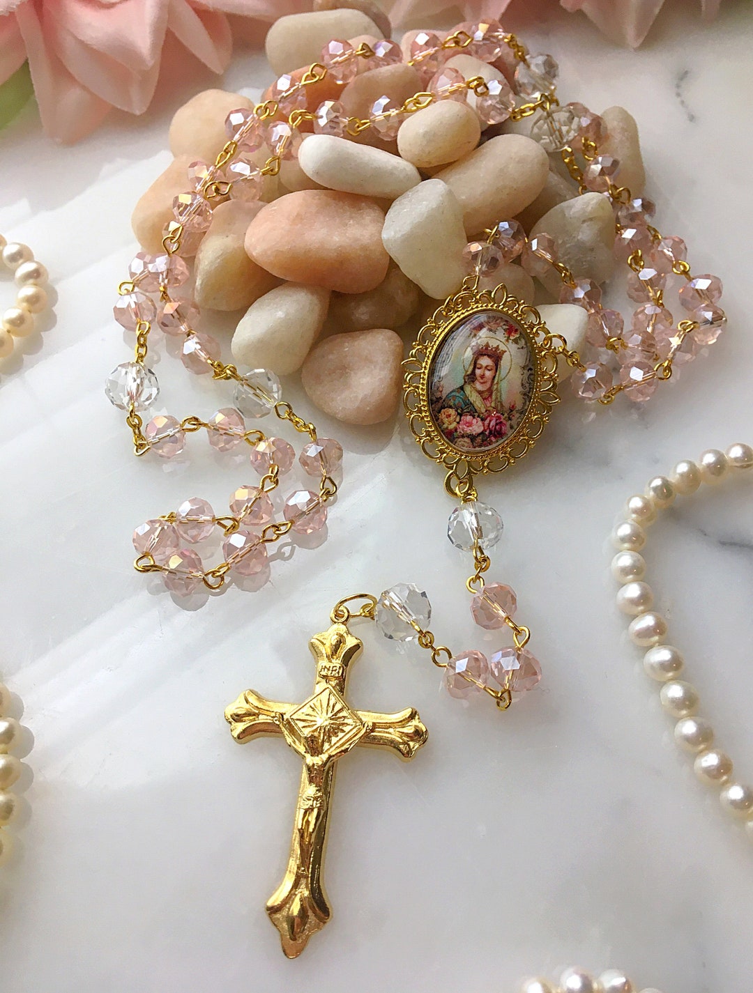 Pink Blessed Mother Rosary, Queen of Heaven Rosary, Our Lady of Victory ...