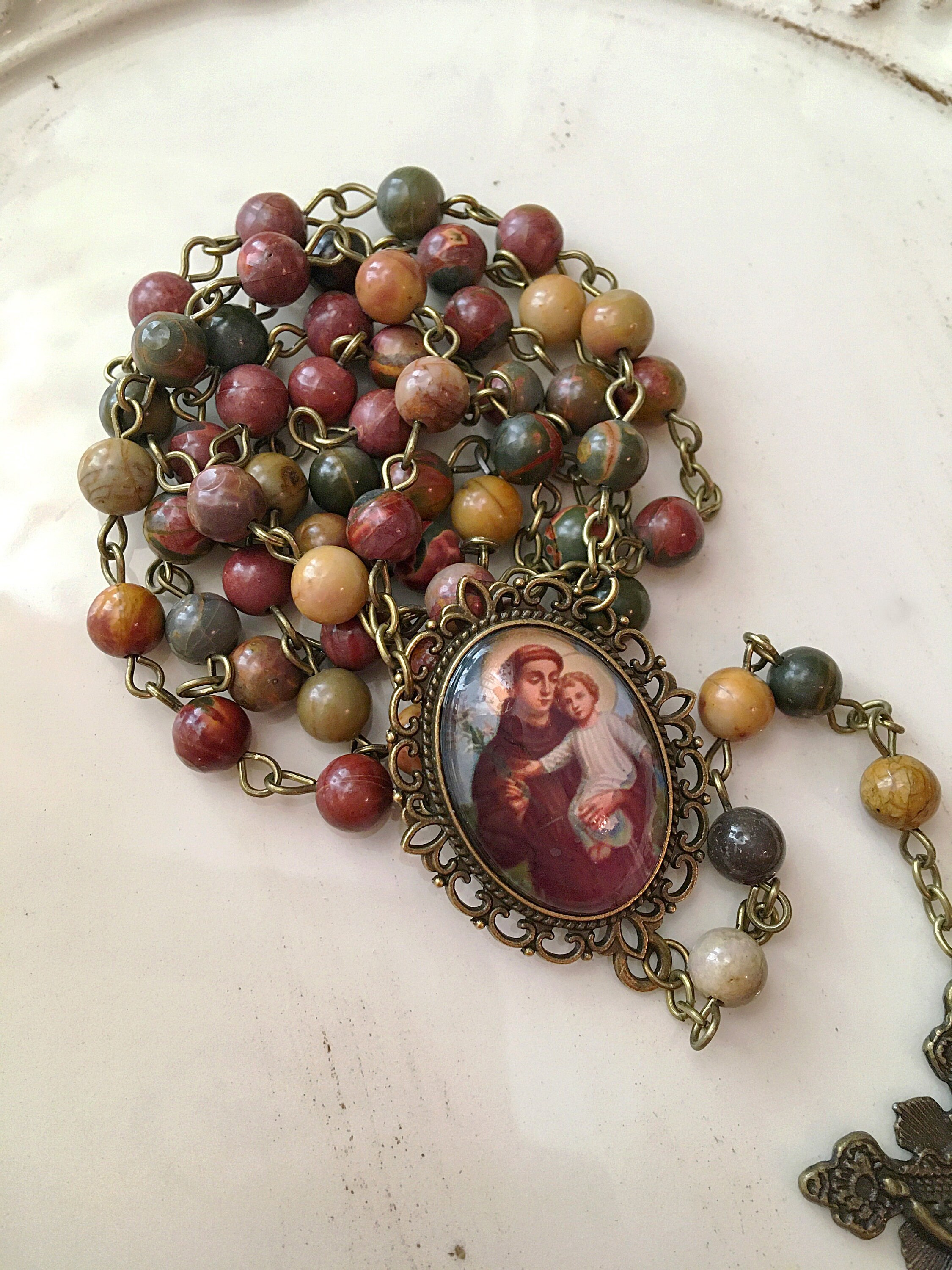 Bronze St. Anthony Rosary, Picasso Jasper Saint Anthony Rosary, Vintage ...