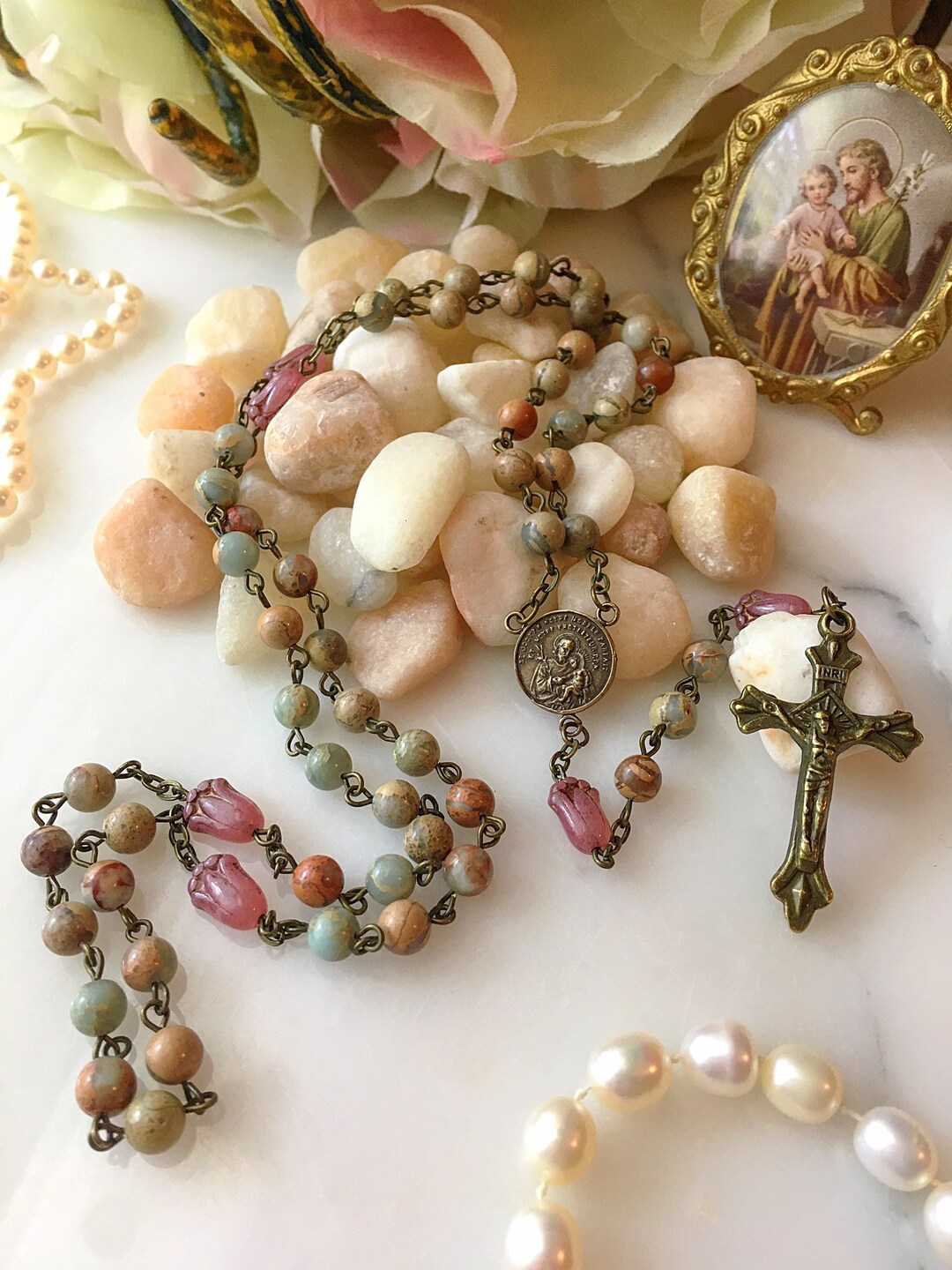 Handmade Saint Joseph Rosary, Vintage French Style Bronze St. Joseph ...
