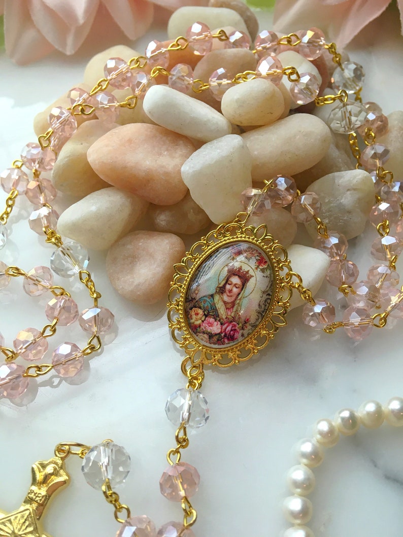 Pink Blessed Mother Rosary Queen of Heaven Rosary Our Lady - Etsy