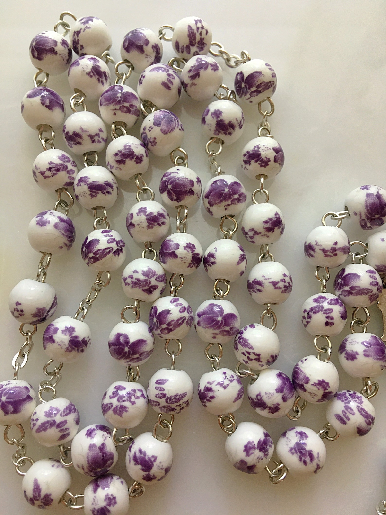 Purple Floral Rosary, Ceramic Flower Bead Catholic Rosary, Blessed ...