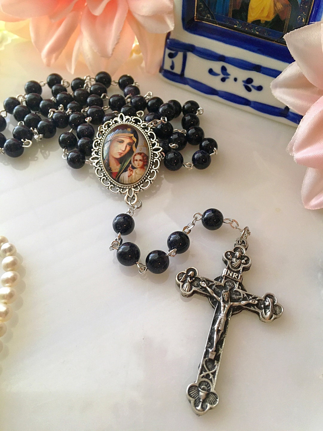 Blessed Mother & Child Jesus Rosary, Icon Rosary, Byzantine Catholic ...