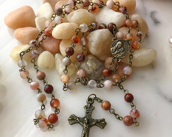 Bronze St. Mary Magdalene Rosary, Cherry Agate Mary Magdalene Rosary, Vintage French Style ...
