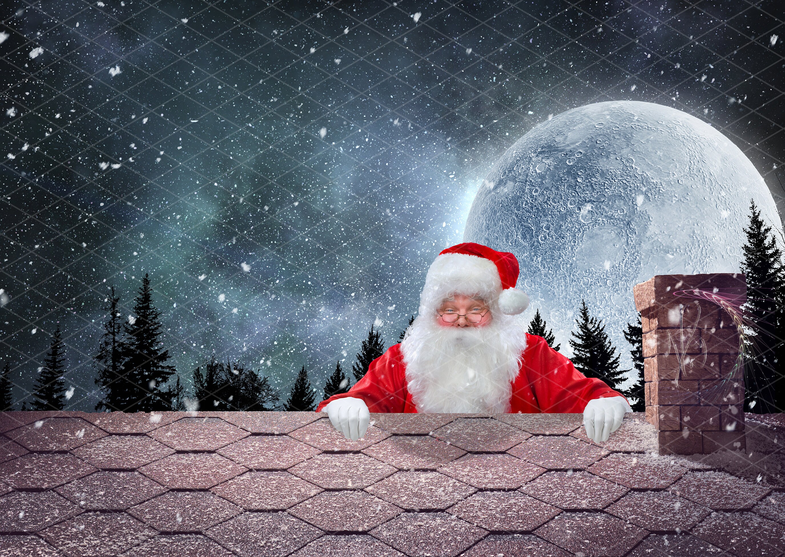 Christmas Santa on the Roof in the Snow Digital Backdrop/background ...