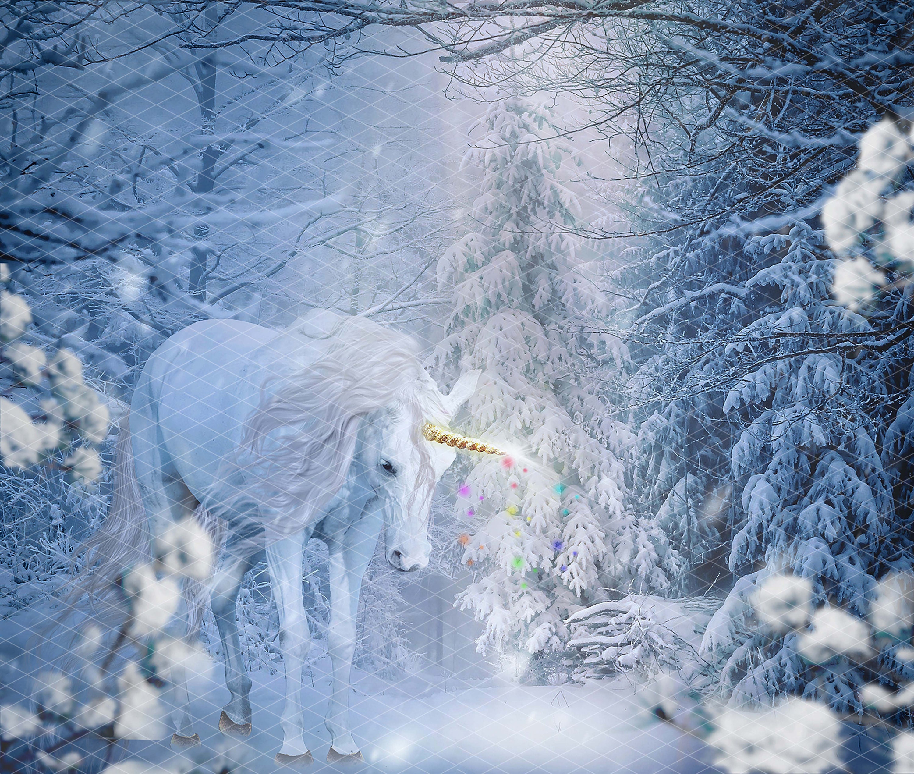 Magical Winter Fantasy Forest With Beautiful Unicorn in the Snow - Etsy