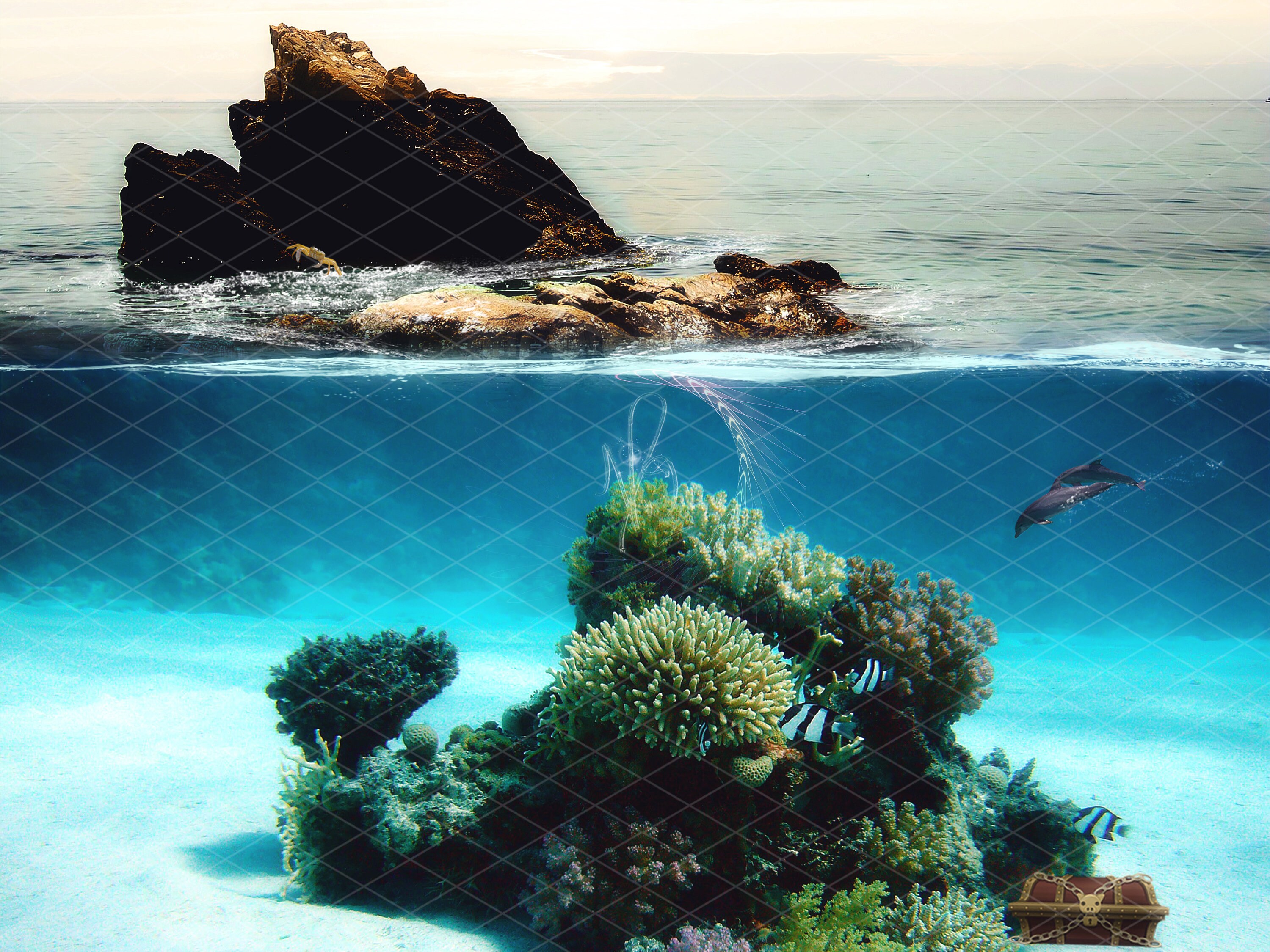 Split Seascape, Perfect for Pirates and Mermaids Digital Backdrop ...