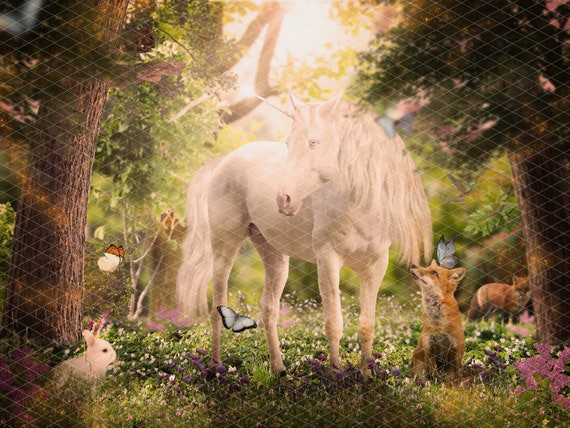 Gorgeous Unicorn Magical Forest Scene With Woodland Animals | Etsy