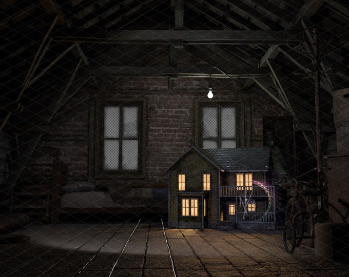 Creepy Old Attic With Lit up Dolls House Backdrops/background - Etsy
