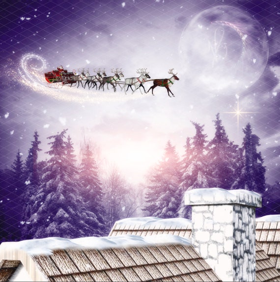 Christmas Santa Over the Roof Dropping Presents in the Snow - Etsy