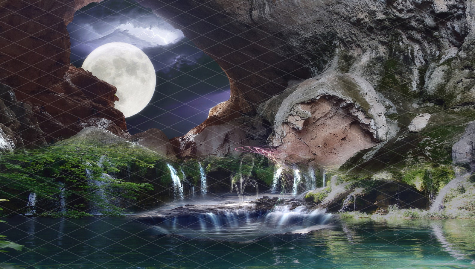 Moonlit Cave With Lake Digital Backdrop/background, Photoshop Composite ...