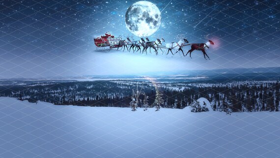 Santa delivering on Christmas Eve flying in the sky under the | Etsy