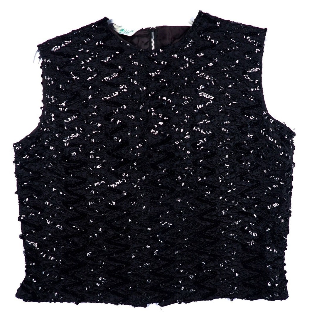 Vintage 60s Capri Rick-rack & Sequins Covered Shell Top M Sleeveless ...