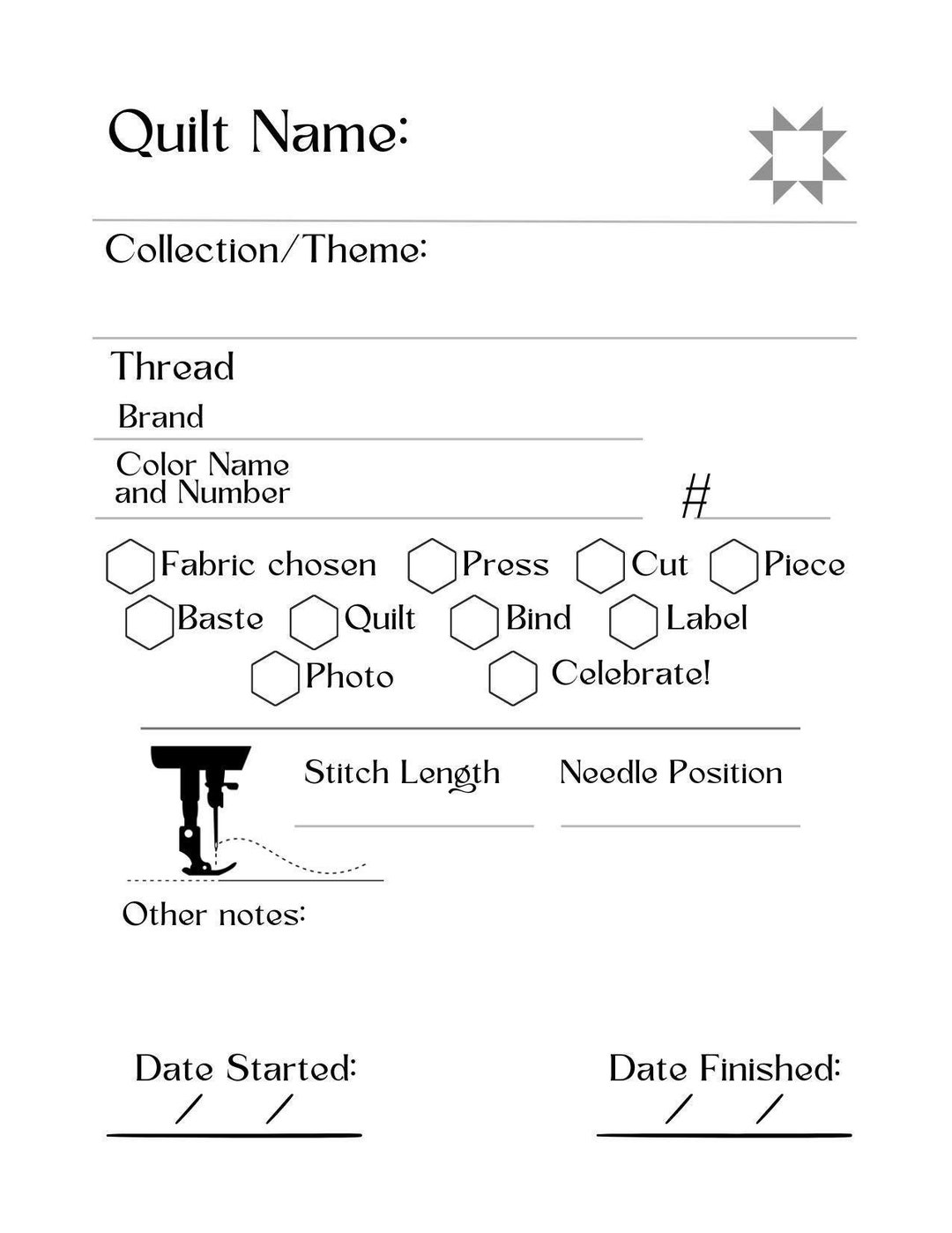 Quilt Project Tracker Card DIGITAL DOWNLOAD - Etsy