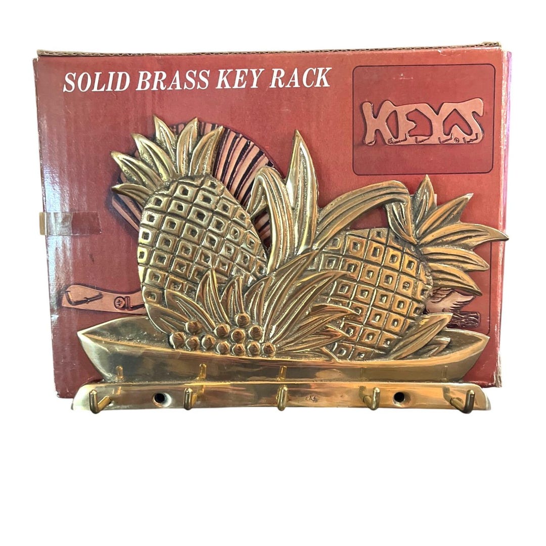 Vintage Solid Brass Key Rack Hook Holder Pineapples New Old Stock ...
