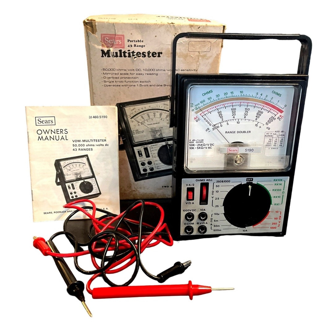Vintage Sears 5190 Portable Handheld Analog Multimeter Tester 43 Ranges ...