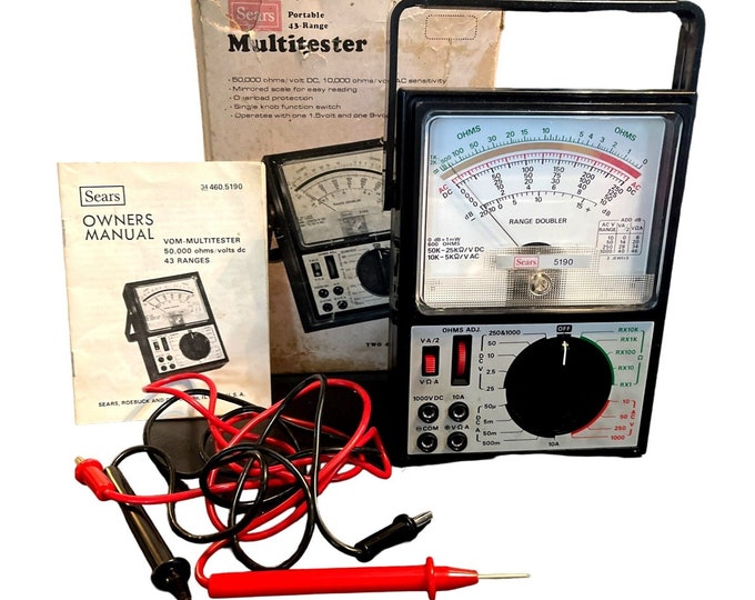 Vintage Sears 5190 Portable Handheld Analog Multimeter Tester 43 Ranges ...