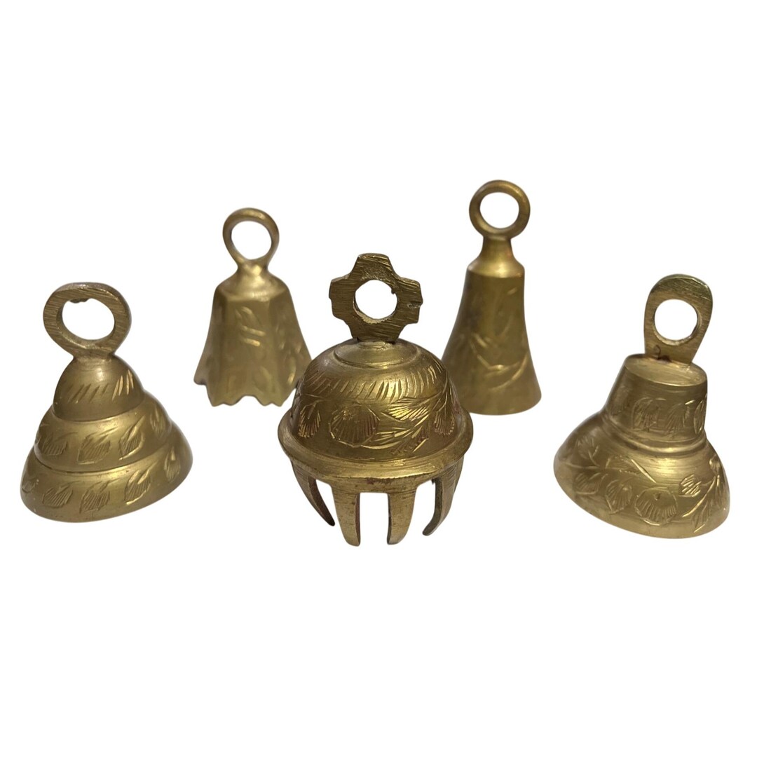 Vtg Etched Brass Bells Elephant Claw Ceremony Bell Lot of 5 Made in ...