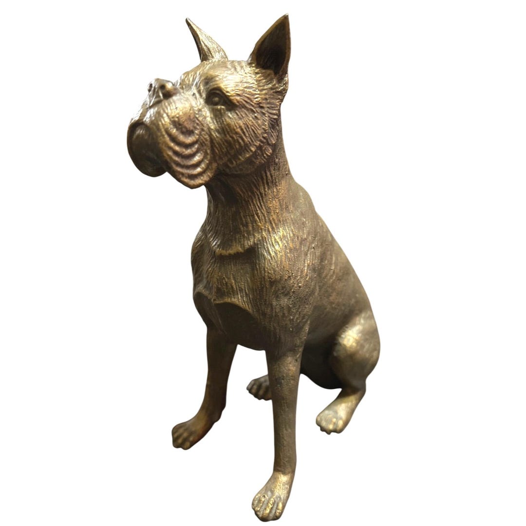 Vtg Solid Bronze Sitting Boxer Dog Sculpture Figurine Statue 6” Weighs ...