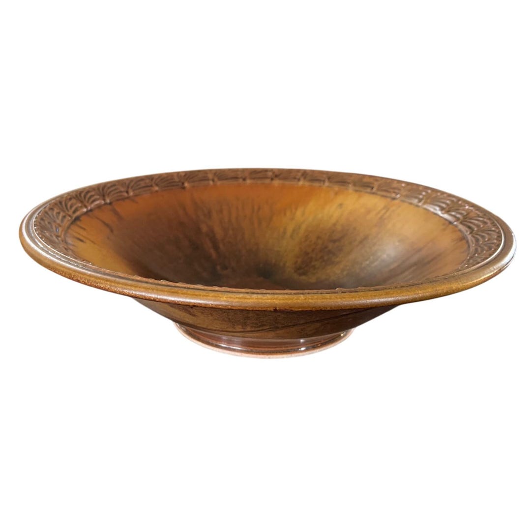 Vtg John Bauman Stoneware Pottery Pumpkin Spice Glazed 14” Bowl Warsaw Indiana Signed - Etsy