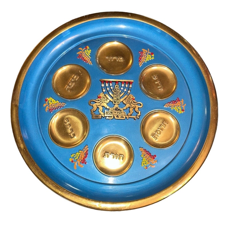 Vtg Israel Menorah Metal Wall Display Plate Passover Lions of Judah 13 ...