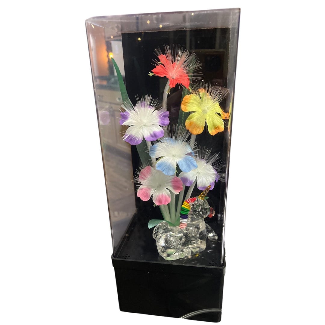 Vtg '88 Fiber Optic Color Changing Music Box Unicorn Floral Bouquet ...