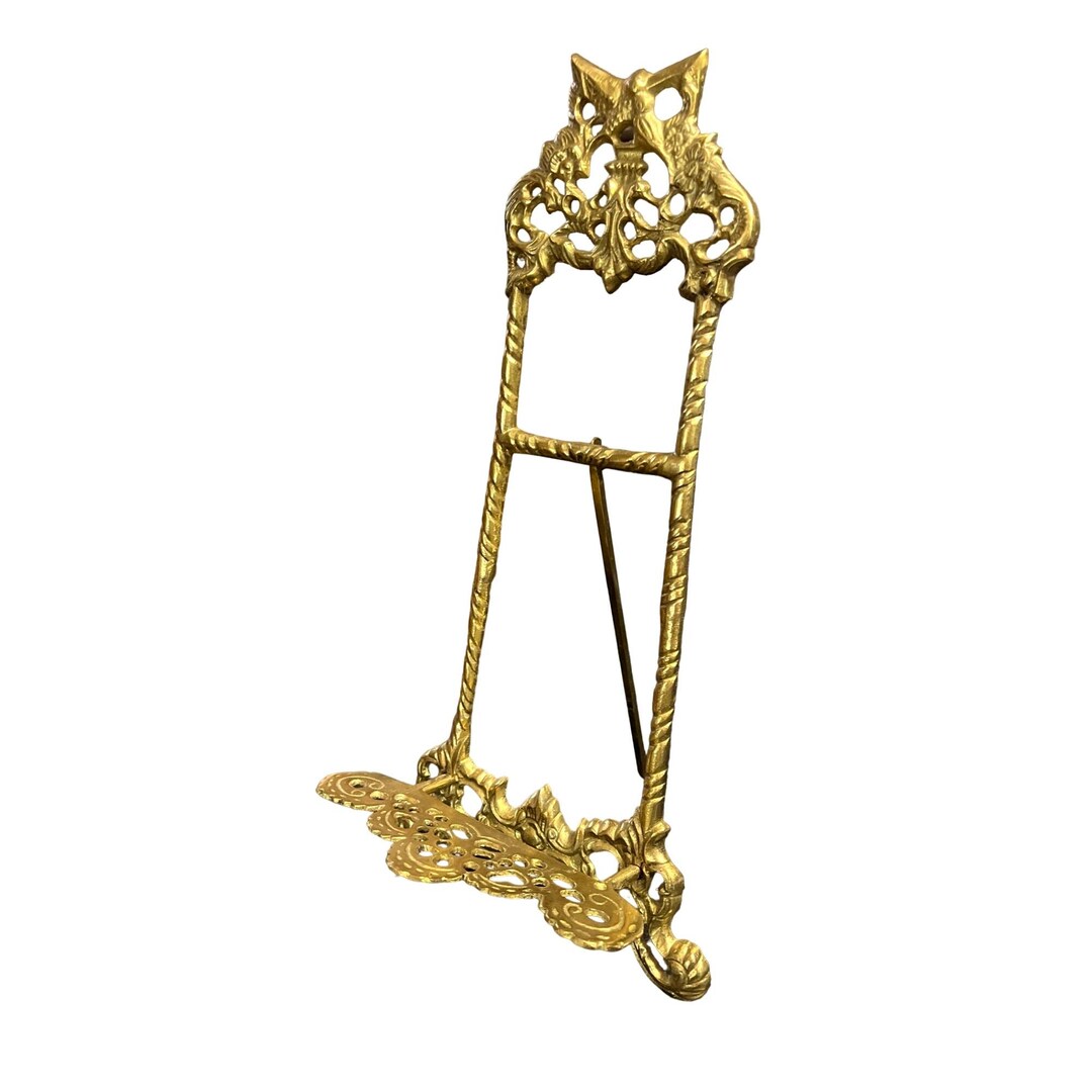 Vtg Brass Ornate Tabletop Easel Made in India Art Plate Book Holder 13 ...