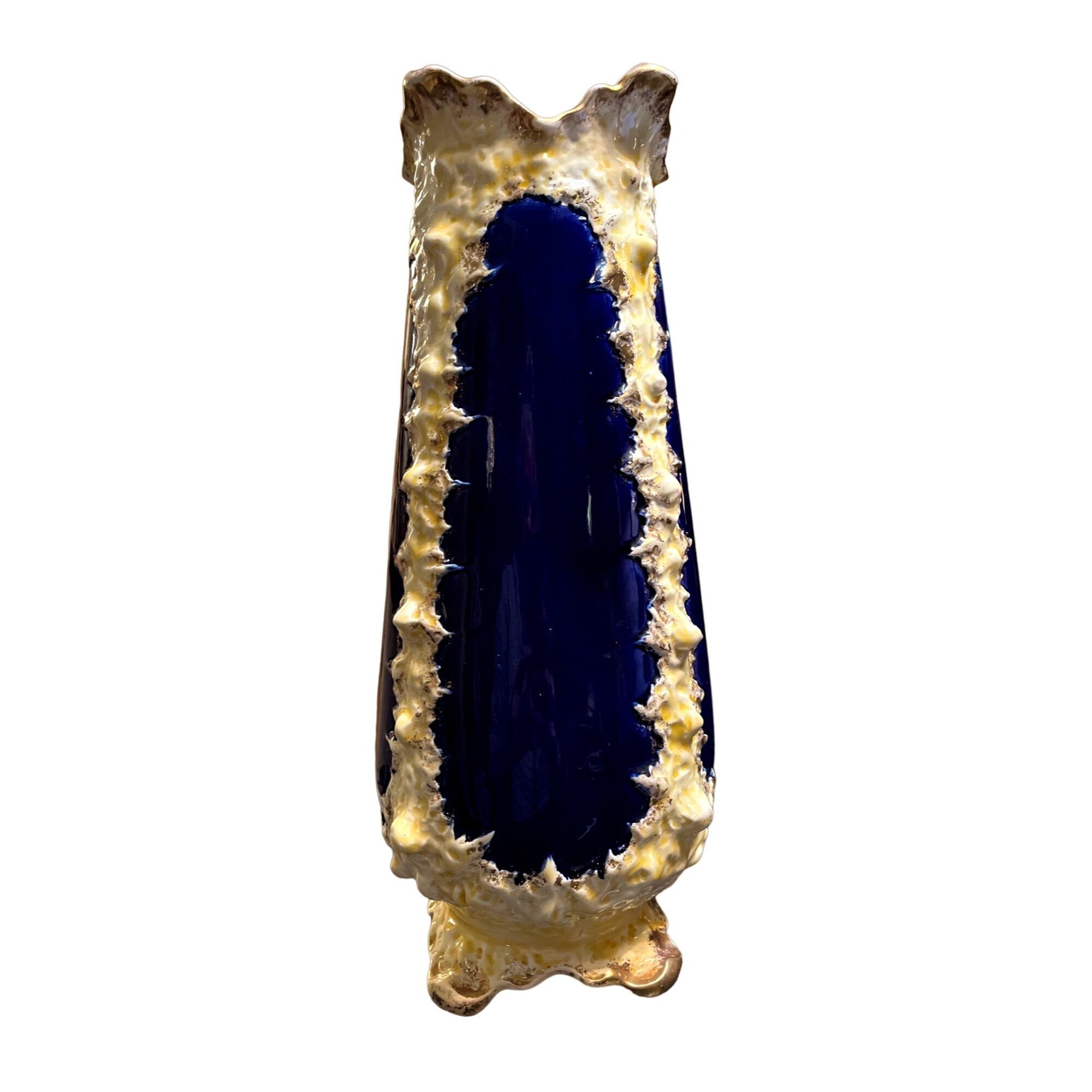 Antique SPRINGER & CO. Austria Tall Vase Sculpted Gold Cobalt - Etsy