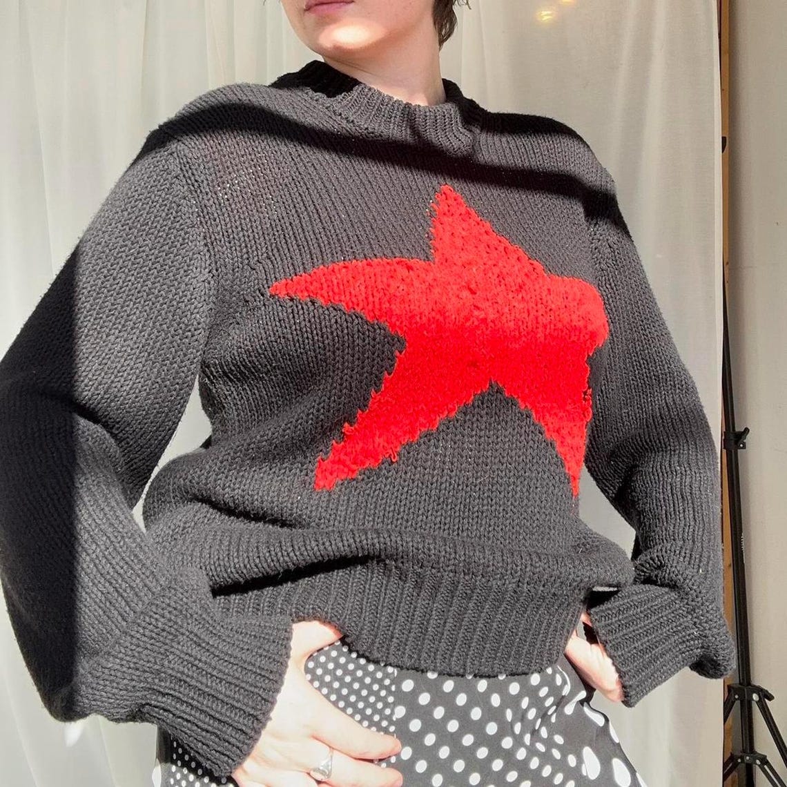 90s Diesel Archive Black and Red Star Knit Jumper Pullover Knit Sweater ...