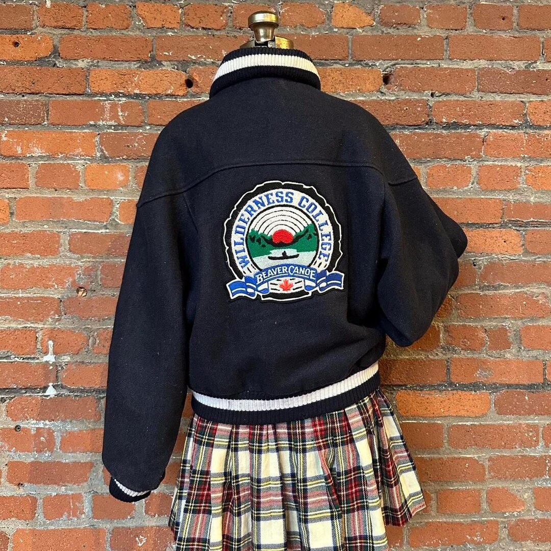 Navy Blue Vintage 80s Beaver Canoe Wilderness College Bomber Jacket - Etsy