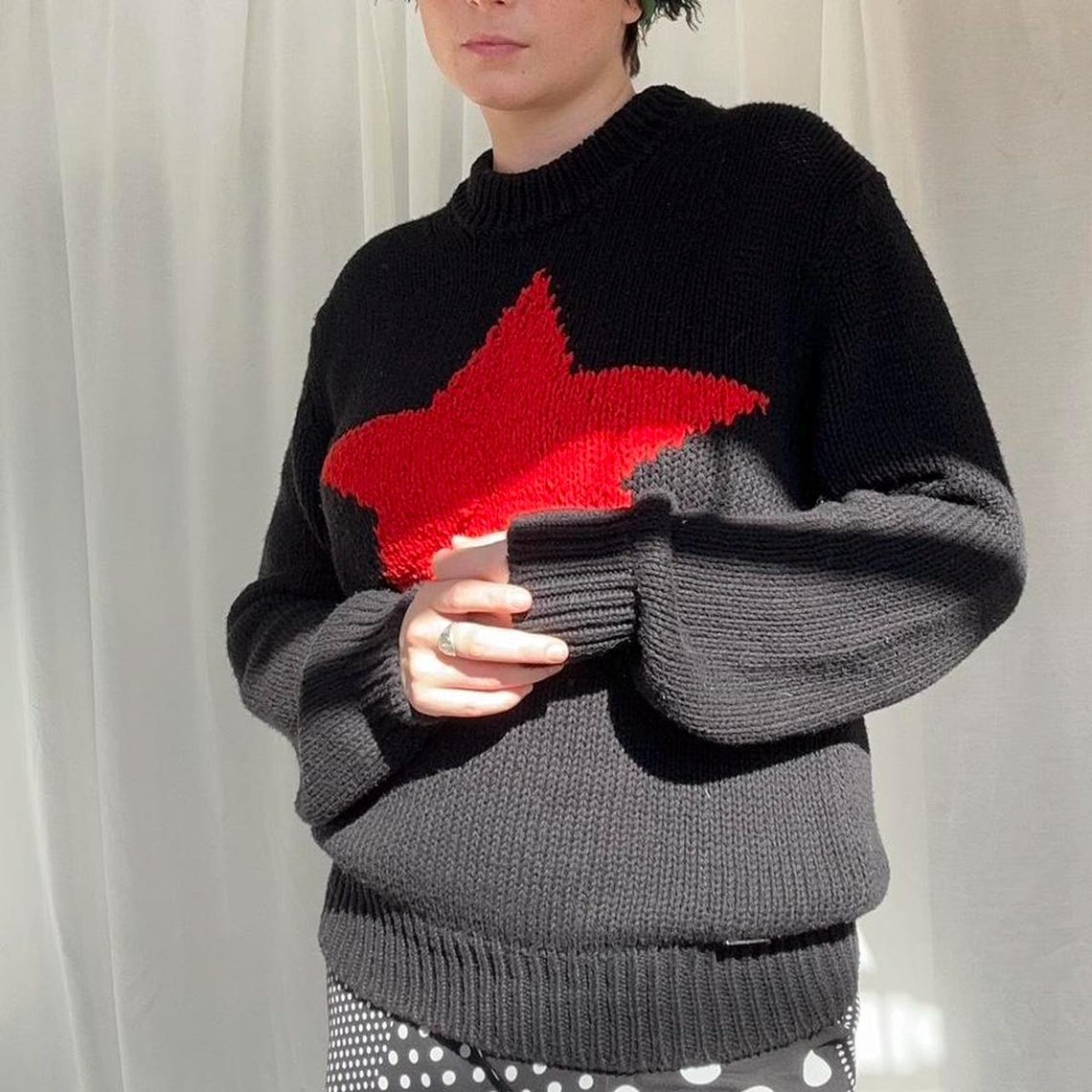 90s Diesel Archive Black and Red Star Knit Jumper Pullover Knit Sweater ...