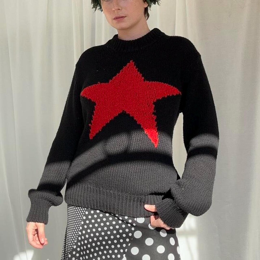90s Diesel Archive Black and Red Star Knit Jumper Pullover Knit Sweater ...