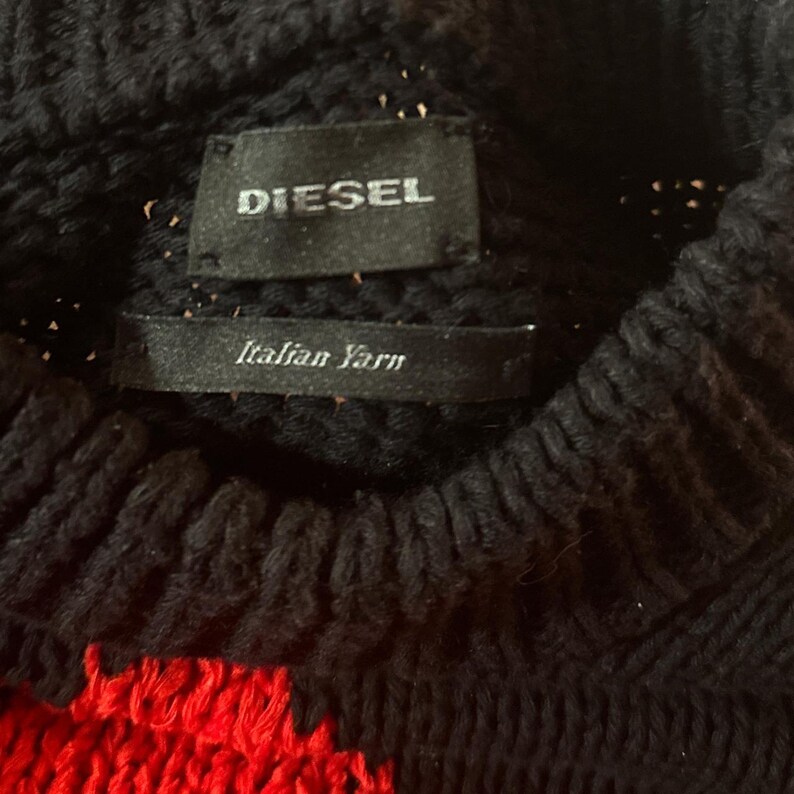 90s Diesel Archive Black and Red Star Knit Jumper Pullover Knit Sweater ...