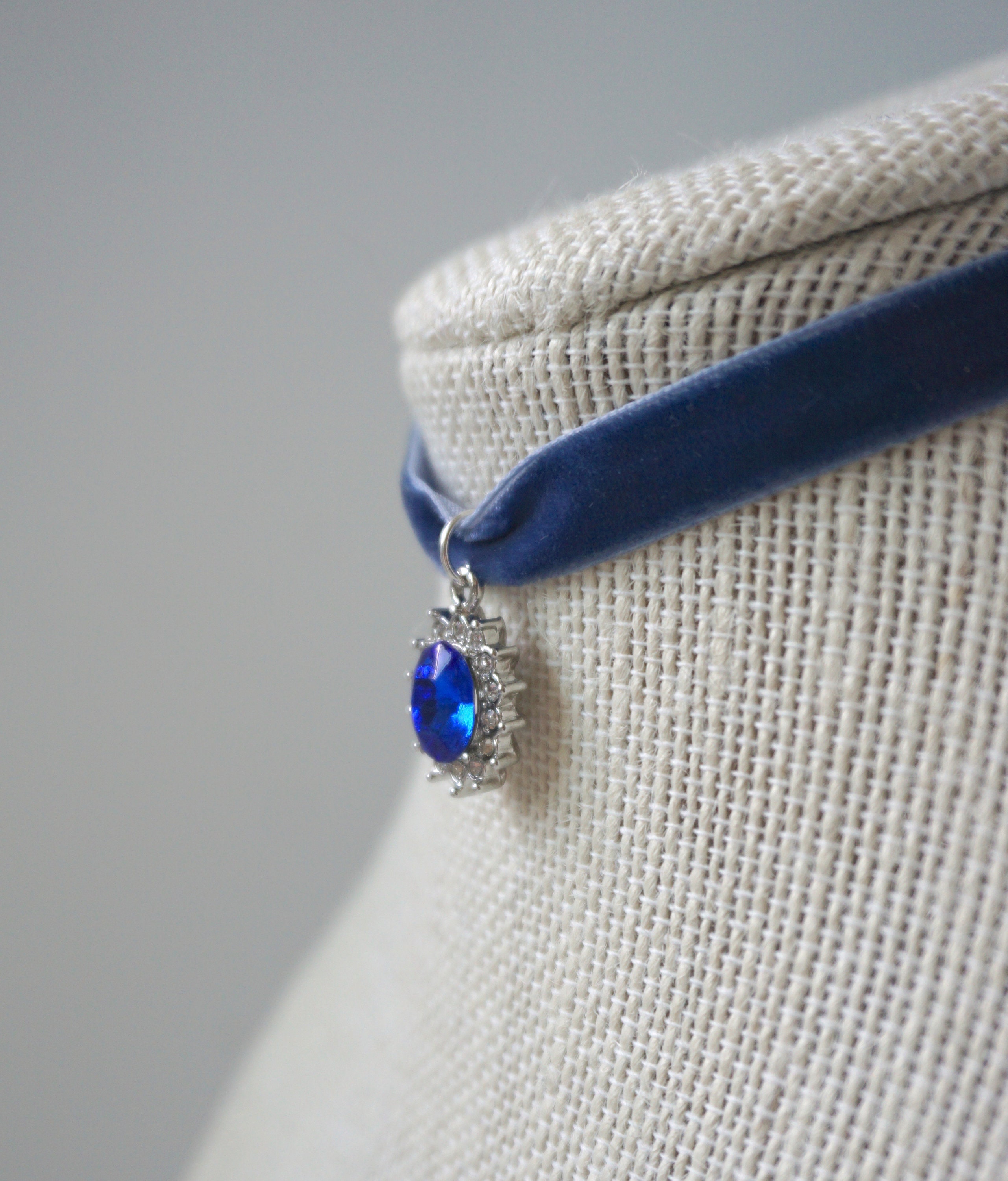 Blue Choker Necklace, Blue Velvet Choker, Velvet Choker With Charm ...
