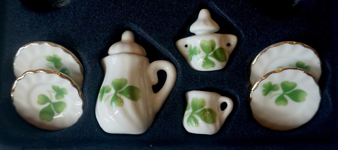 Miniature Shamrock Tea Set, Mini Tea Set, St. Patrick's Miniatures ...