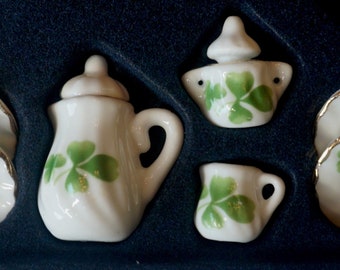Miniature Shamrock Tea Set, Mini Tea Cups, St. Patrick's Miniatures ...