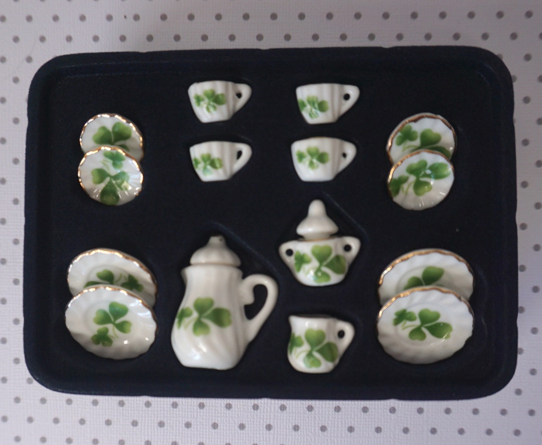 Miniature Shamrock Tea Set Mini Tea Cups St. Patrick's - Etsy