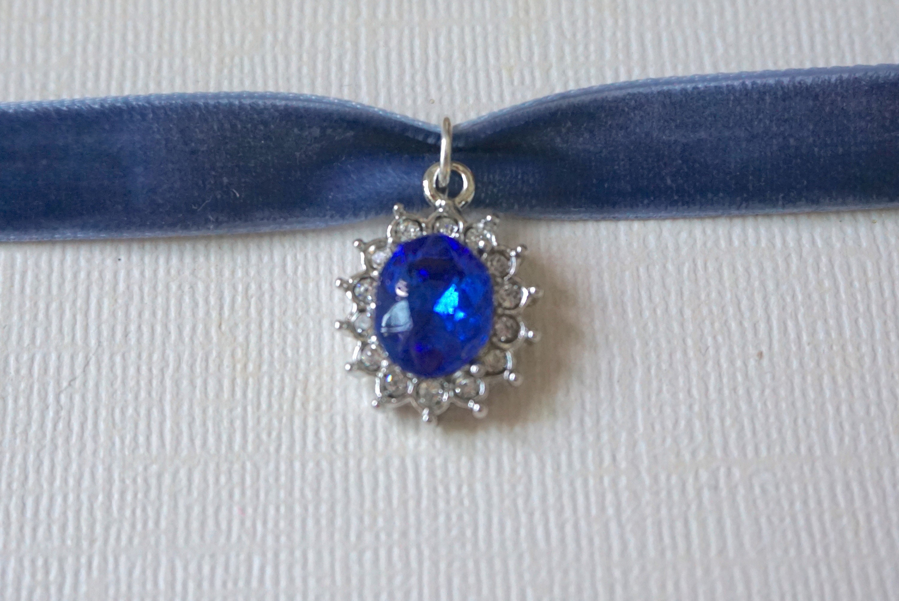 Blue Choker Necklace, Blue Velvet Choker, Velvet Choker With Charm ...