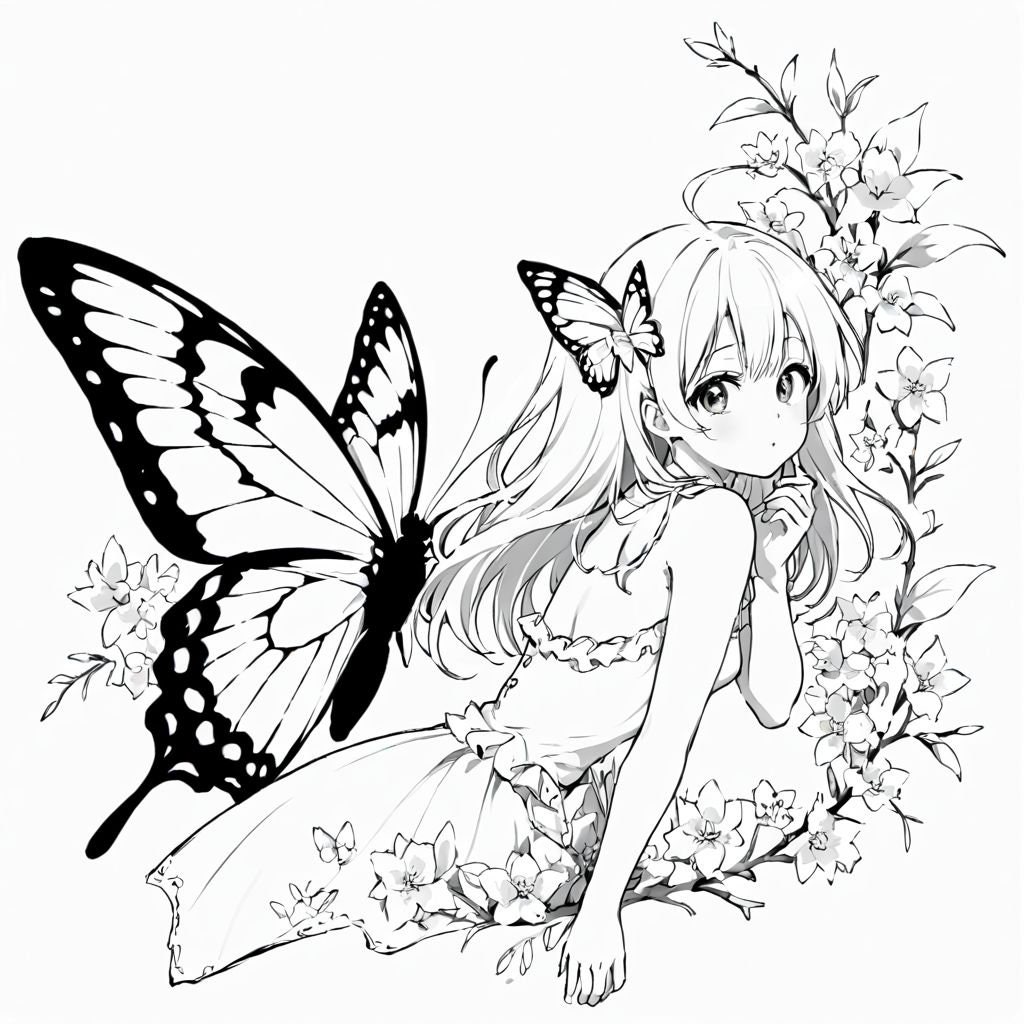 Butterfly Anime Drawing for Coloring 4 Sizes Included 4 Pdfs Great for ...