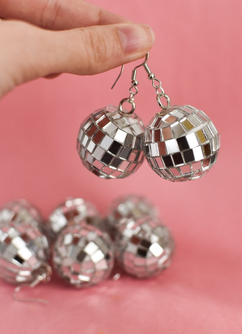 Disco Ball Dangle Earrings, 70s Retro Party, Silver Hook - Etsy