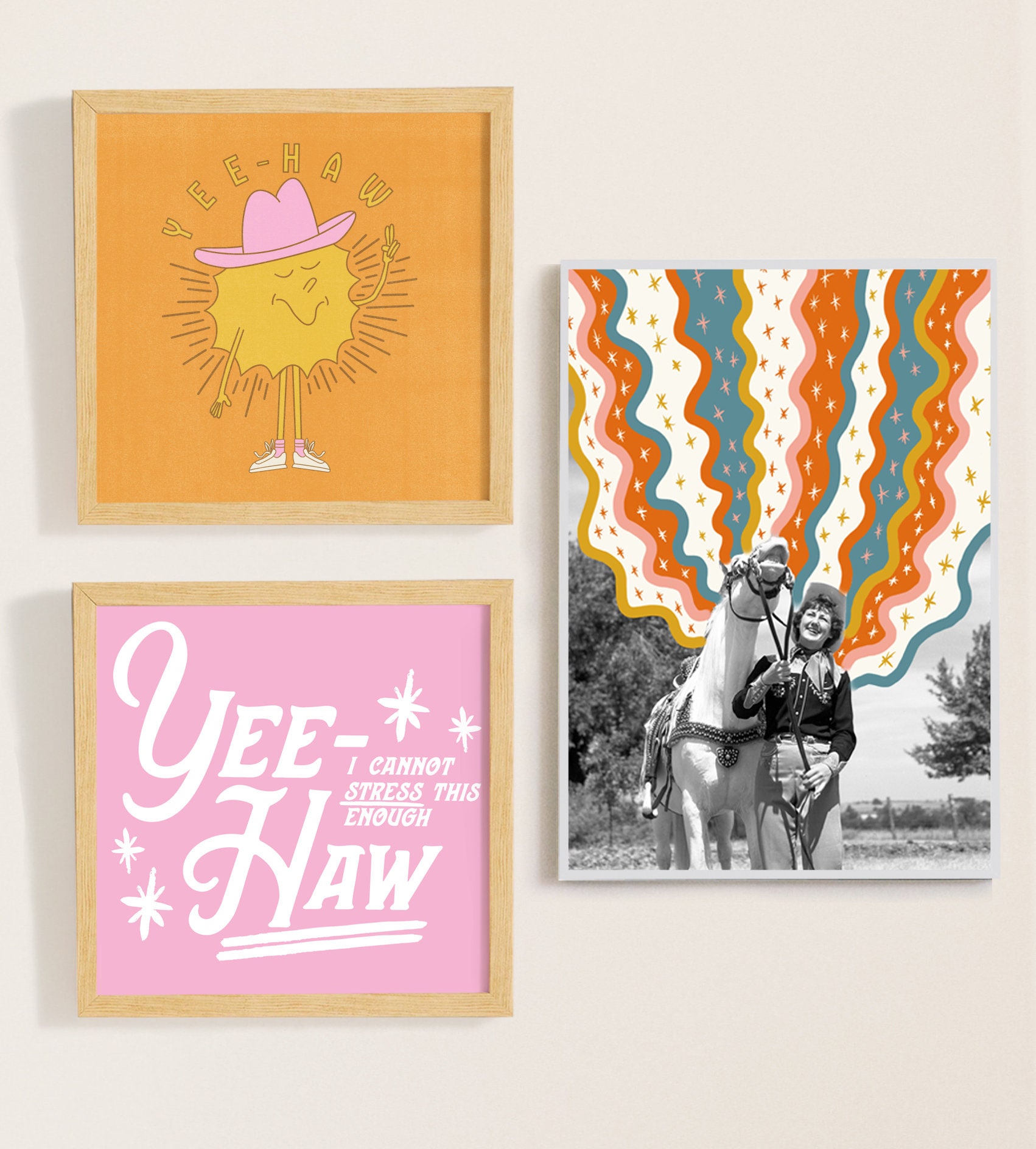 Yee-haw Cowgirl Art Print: Retro Western Pink Design - Etsy