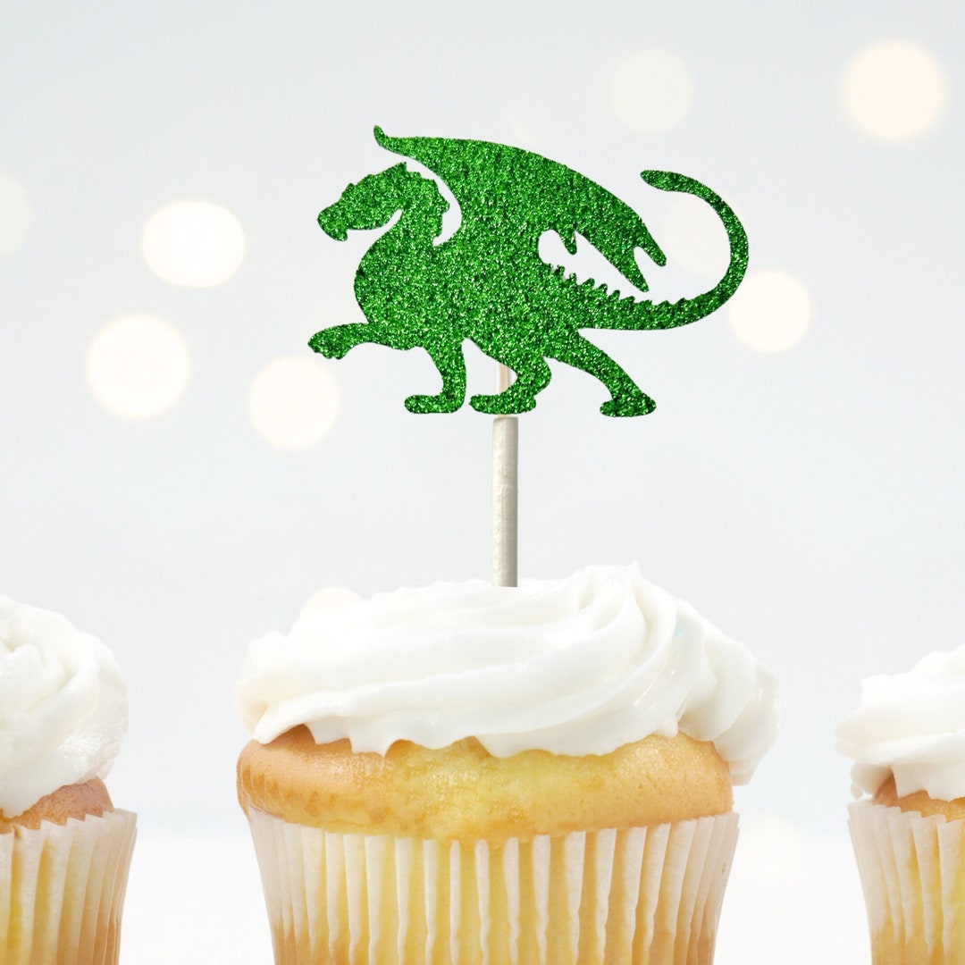Dragon Cupcake Toppers, Emerald Green Dragon Toppers, Dragon Party ...